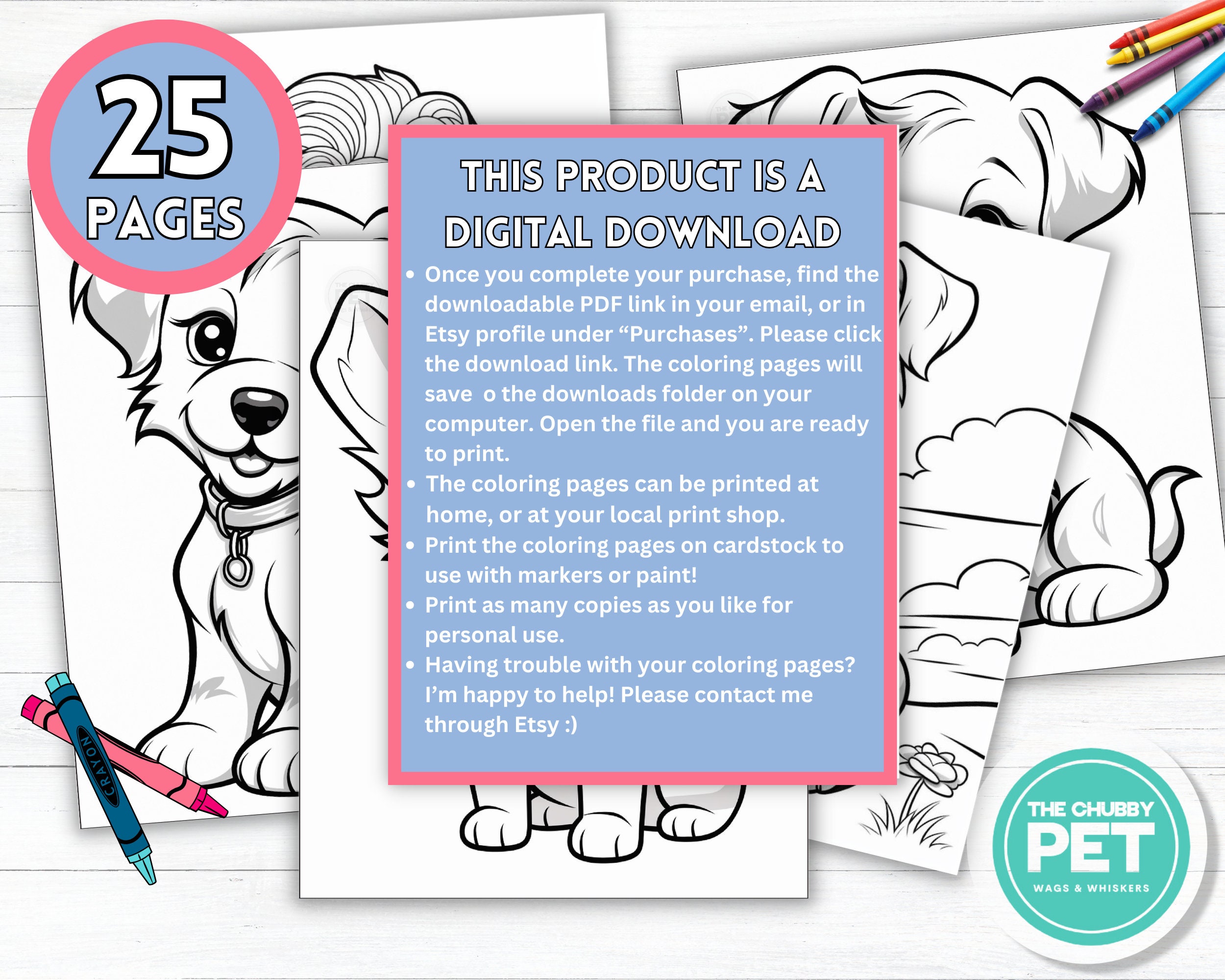 Adorable Dogs Coloring Pages, Instant Download, Printable PDF, Kids ...