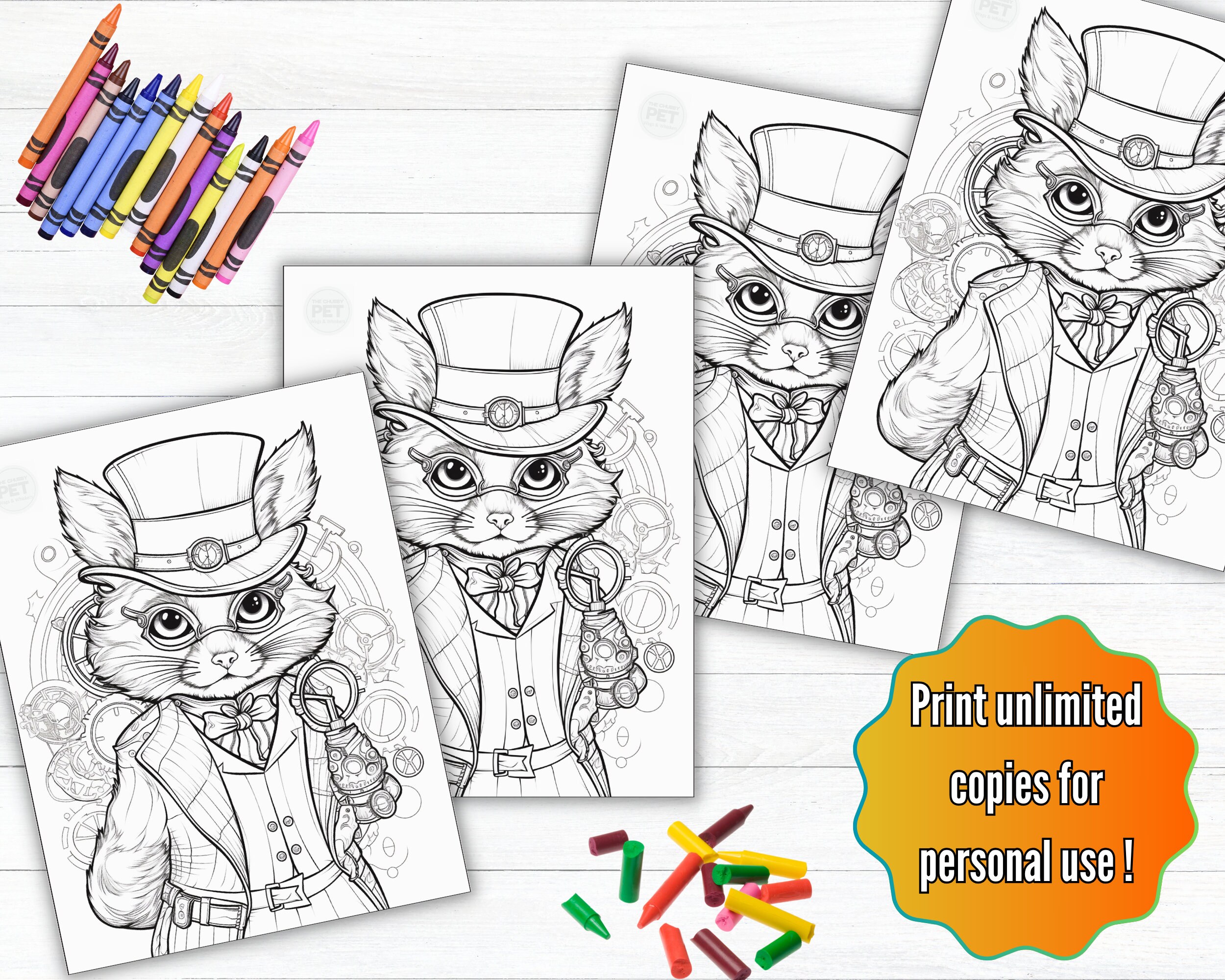 Steampunk Animals Coloring Pages, Digital Download, 50 Unique Printable ...