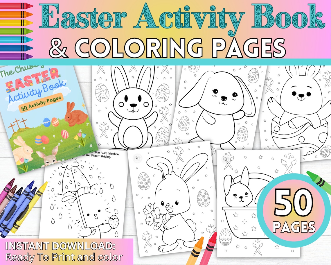 Easter Activity Book and Coloring Pages, Instant Download, 50 Printable ...