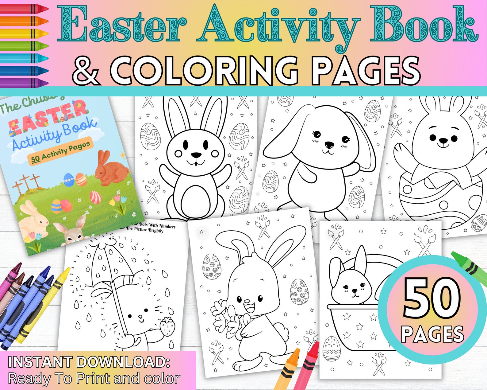 Easter Activity Book and Coloring Pages, Instant Download, 50 Printable ...