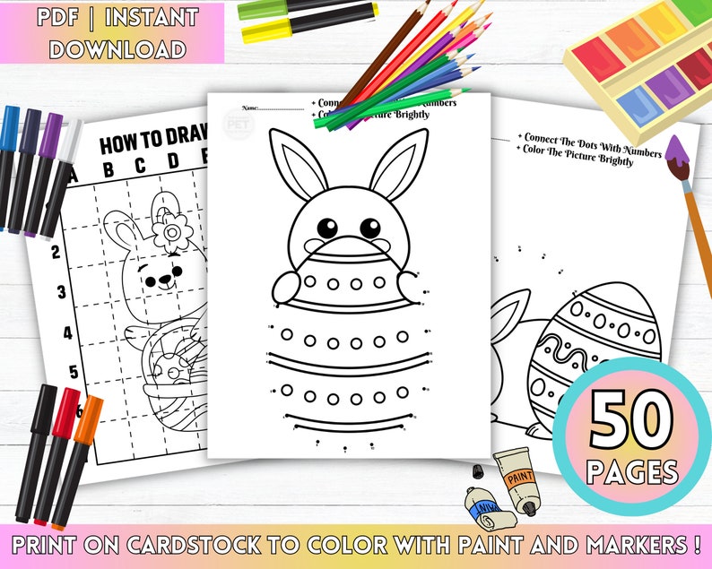 Easter Activity Book and Coloring Pages, Instant Download, 50 Printable ...