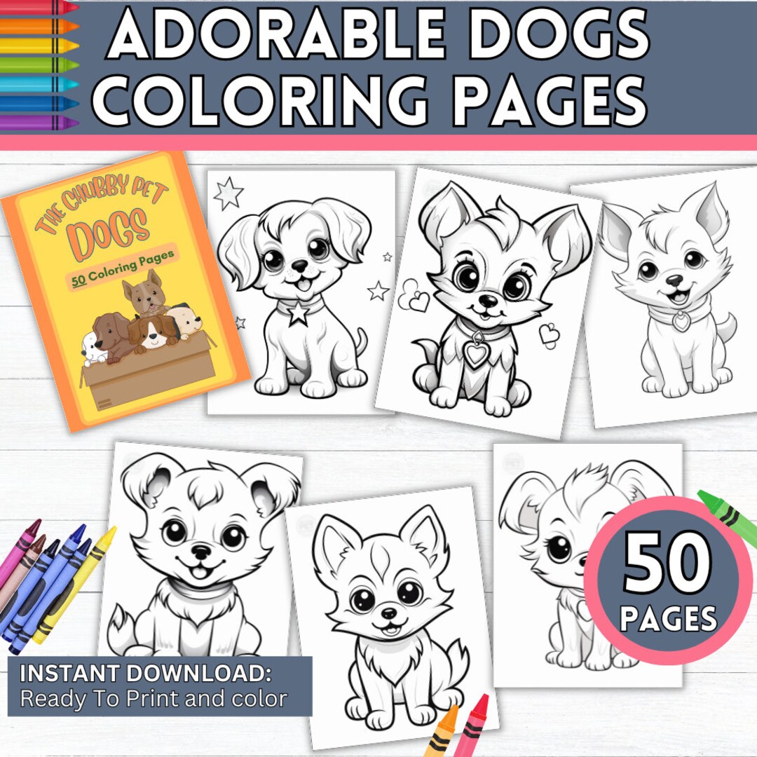 Printable Adorable Dogs Coloring Pages, 50 Cute Pup Illustrations for ...