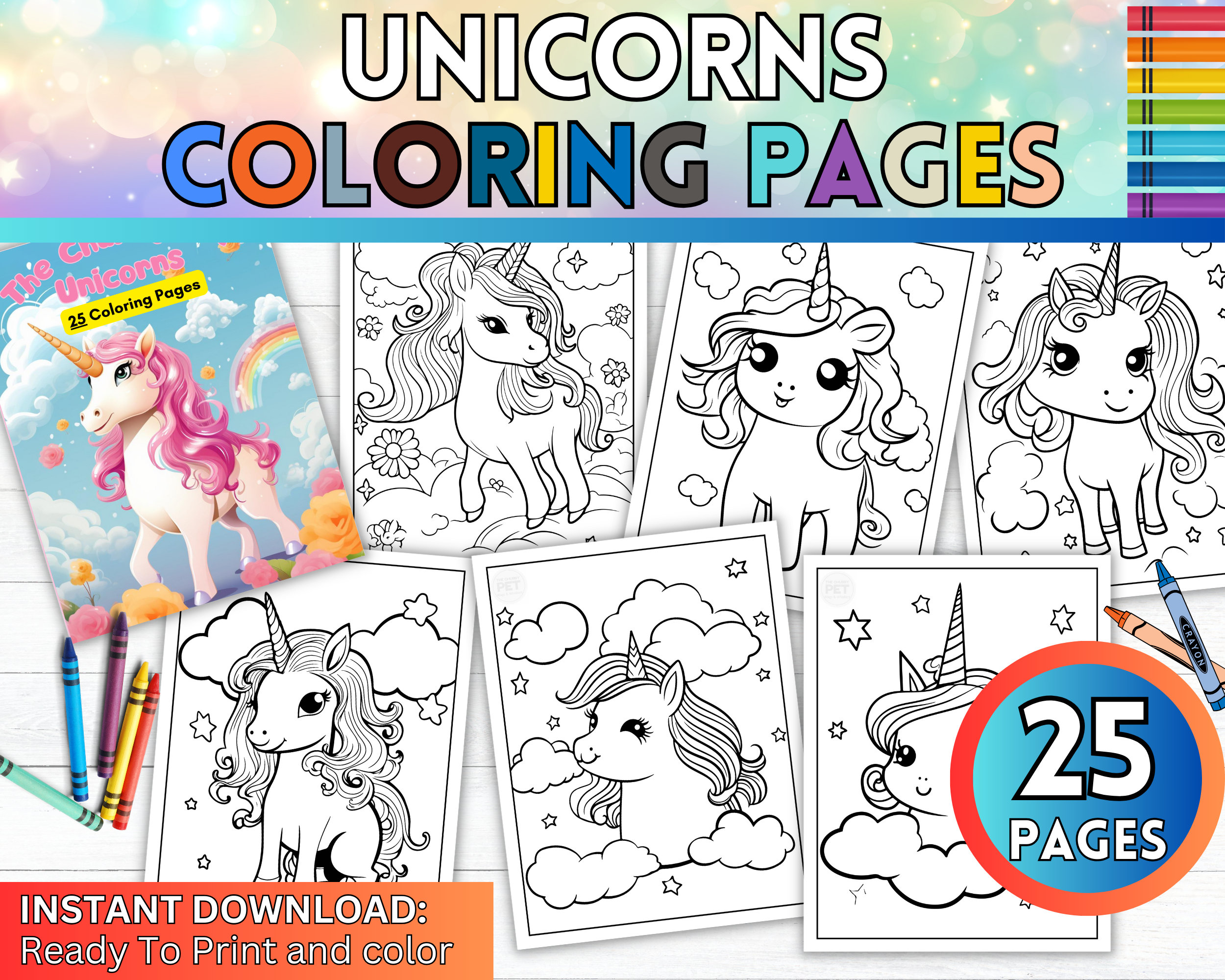 Printable Unicorn Coloring Pages, Kids Digital Coloring Book, Instant ...