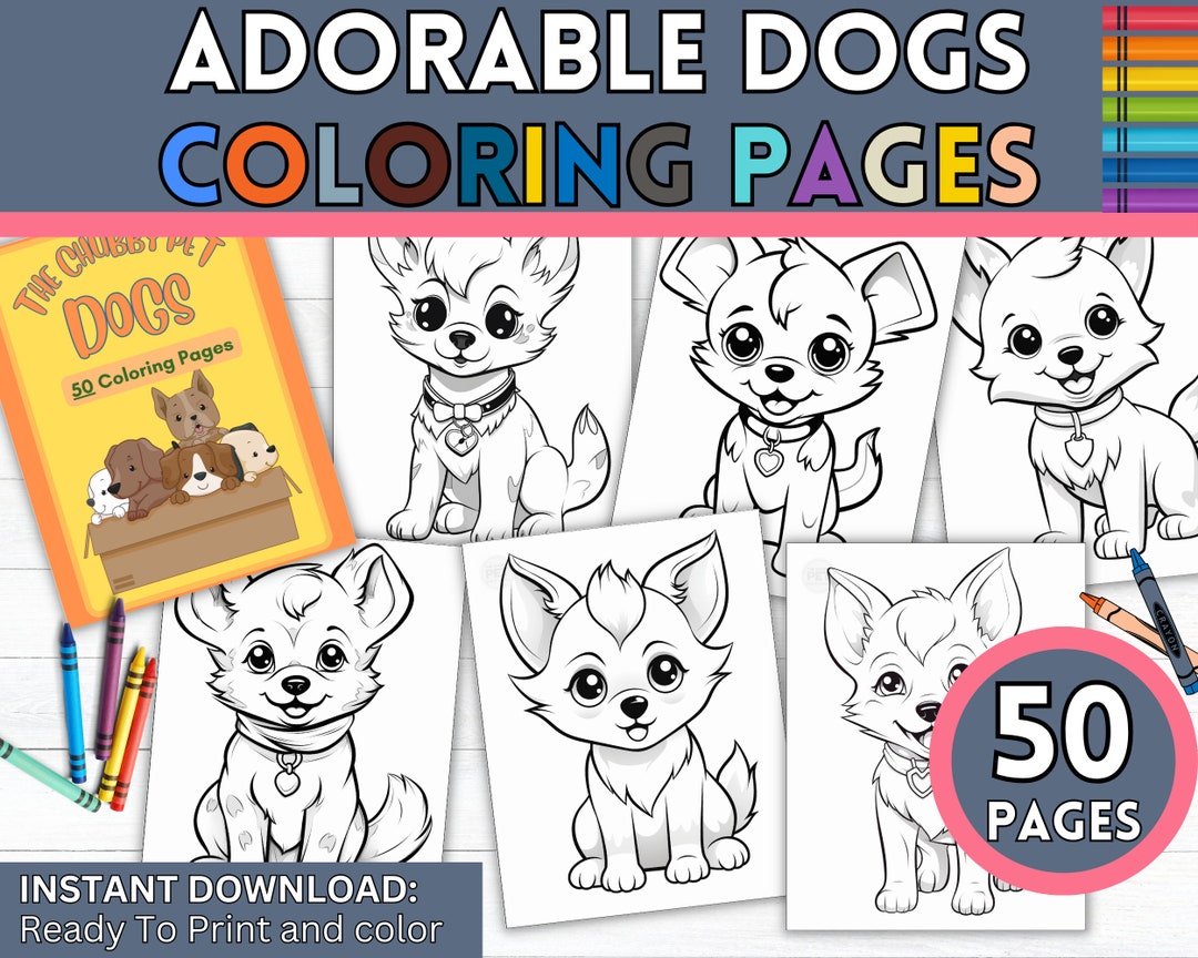 Printable Adorable Dogs Coloring Pages, 50 Cute Pup Illustrations for ...