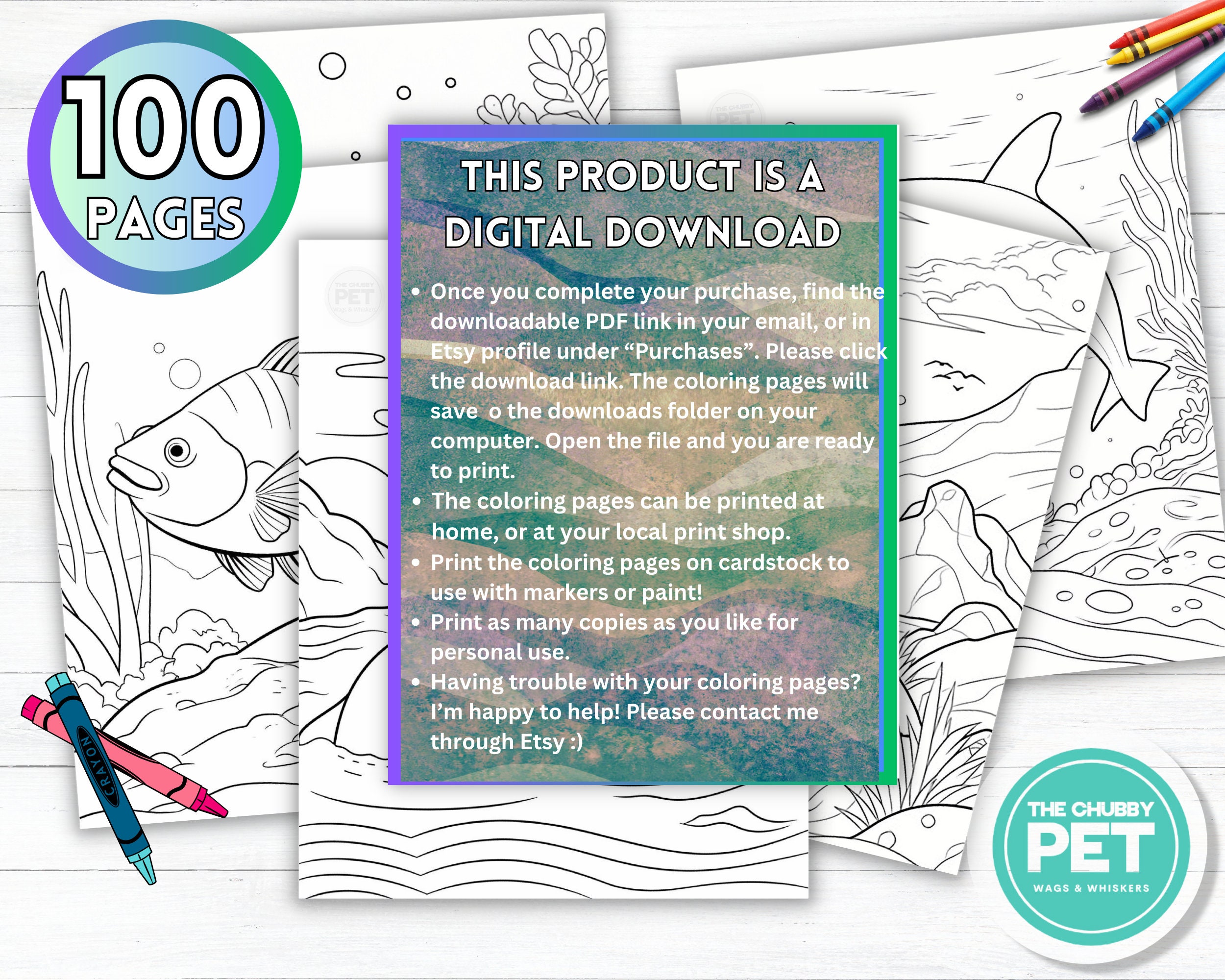 Beneath the Sea Coloring Pages, Digital Download, 100 Printable Sheets ...