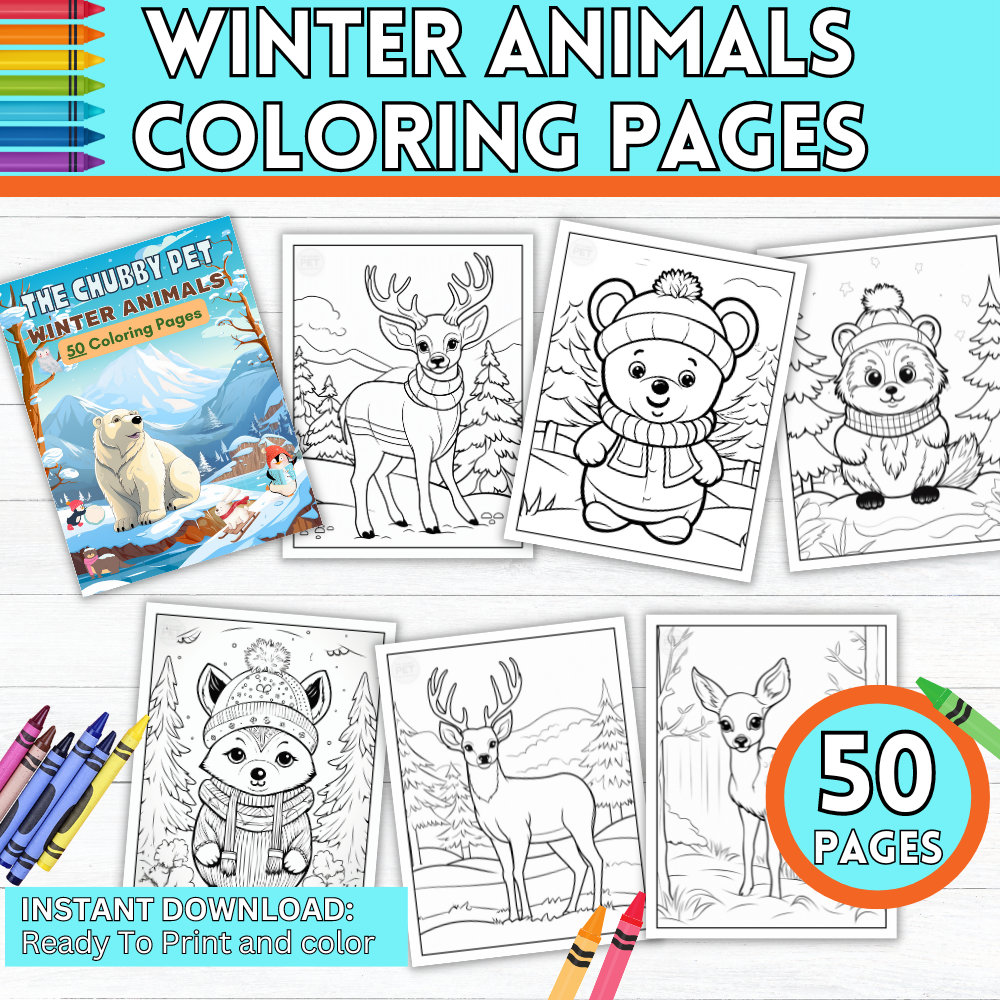 Winter Animals Coloring Pages Printable, 50 Unique Sheets, Kids ...