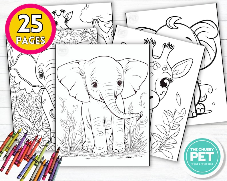 Wild Animals Coloring Book Printable, 25 Page Kids Activity, Instant ...
