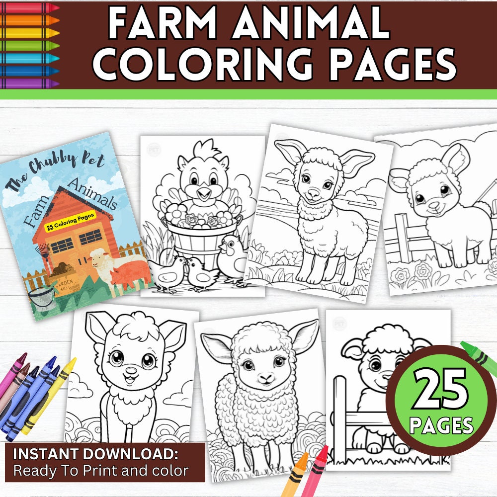 Farm Animal Coloring Pages, Printable Kids Activity, Digital Download ...