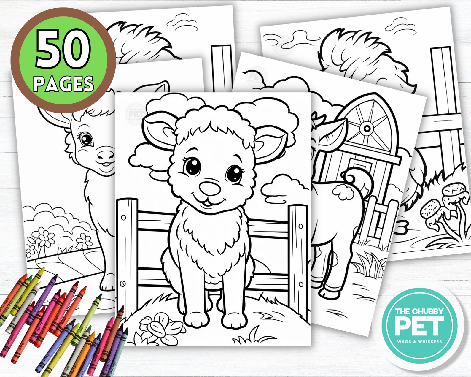 Farm Animal Coloring Pages Digital Download, 50 Printable Sheets, Kids ...