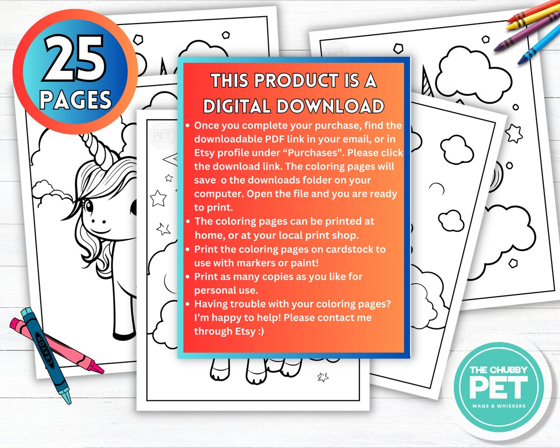 Printable Unicorn Coloring Pages, Kids Digital Coloring Book, Instant ...