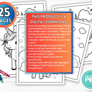 Printable Unicorn Coloring Pages, Kids Digital Coloring Book, Instant ...