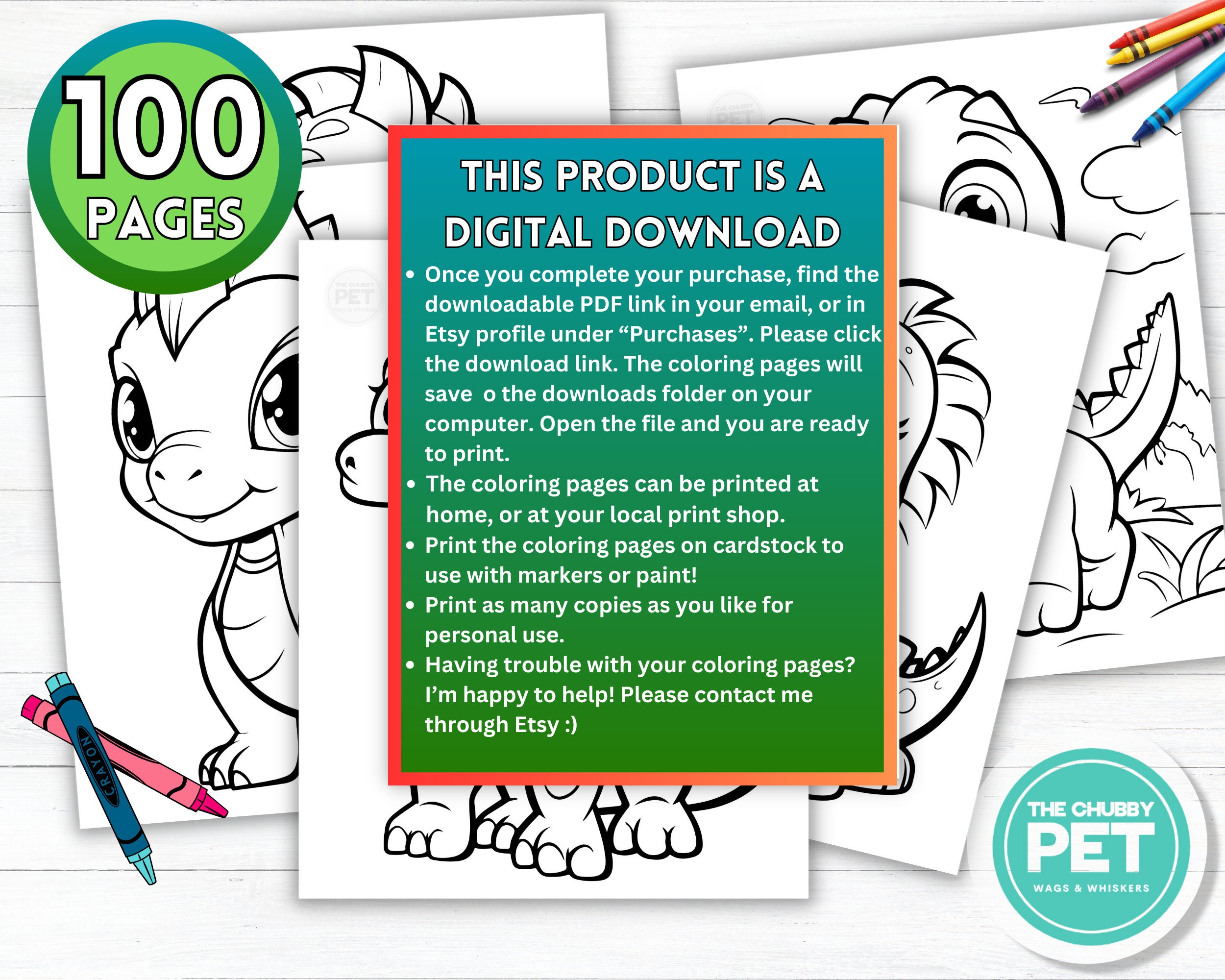 Dinosaur Coloring Pages Digital Download, Kids Activity, Fun ...