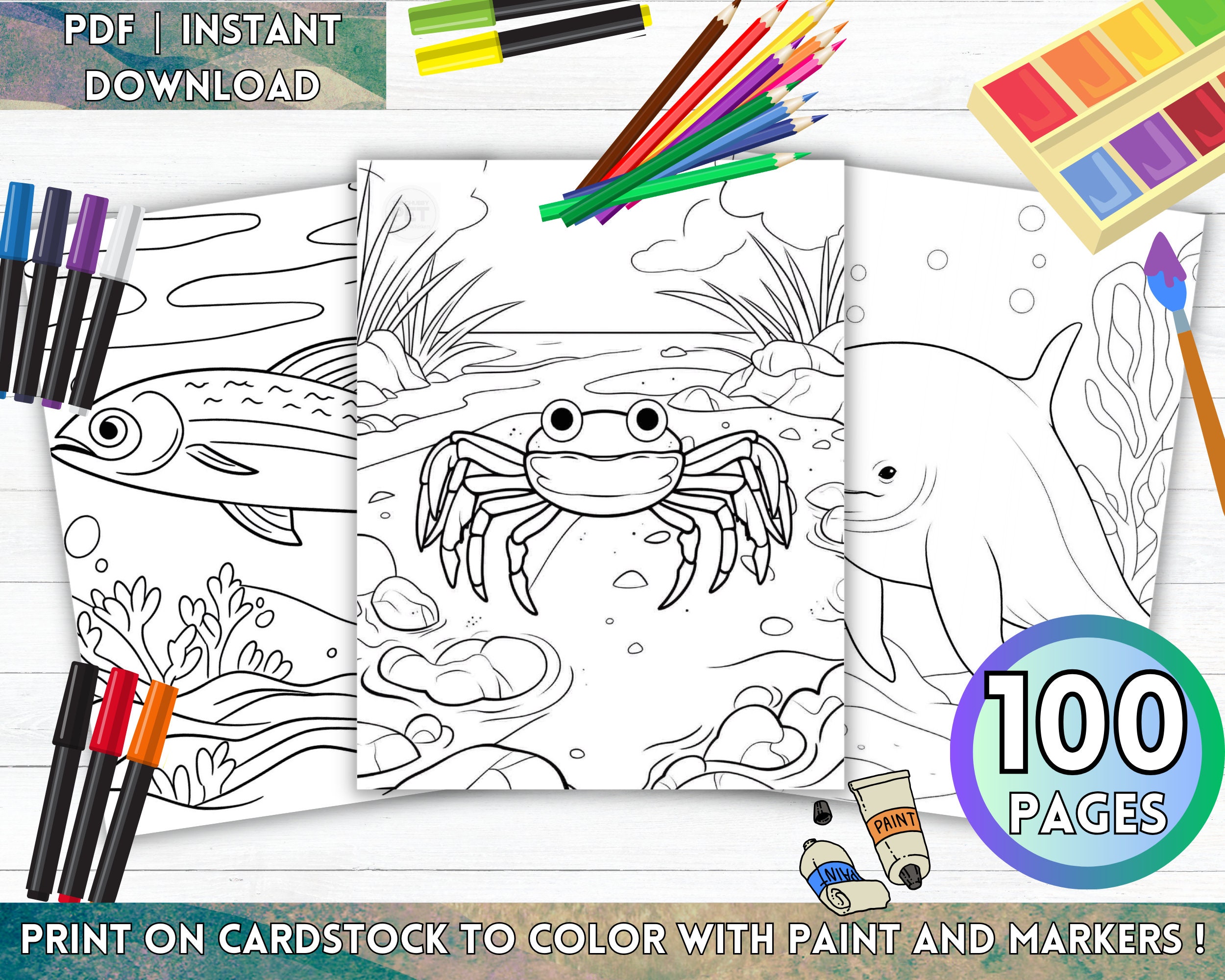 Beneath the Sea Coloring Pages, Digital Download, 100 Printable Sheets ...