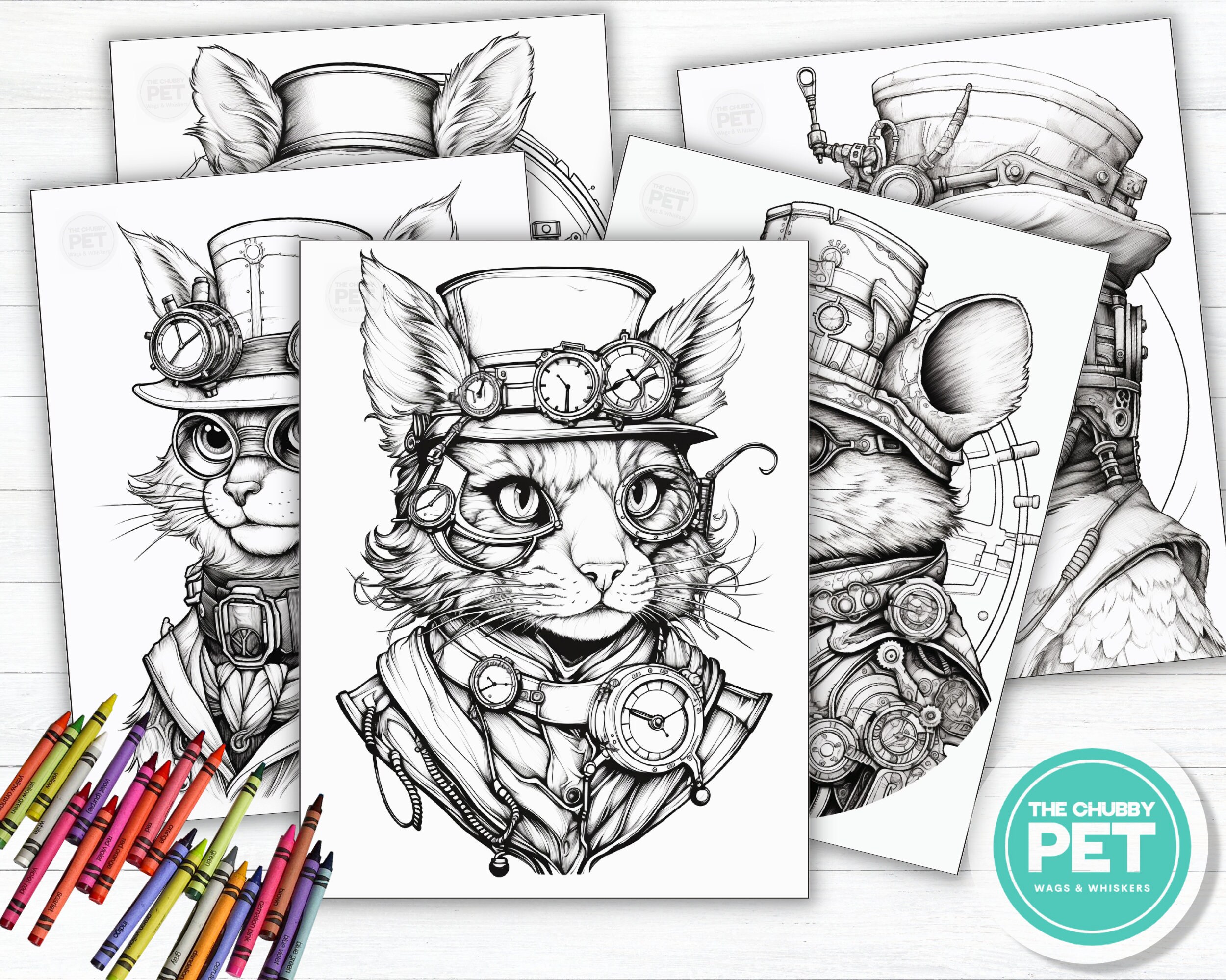 Steampunk Animals Coloring Pages, Instant Download, Printable Adult ...