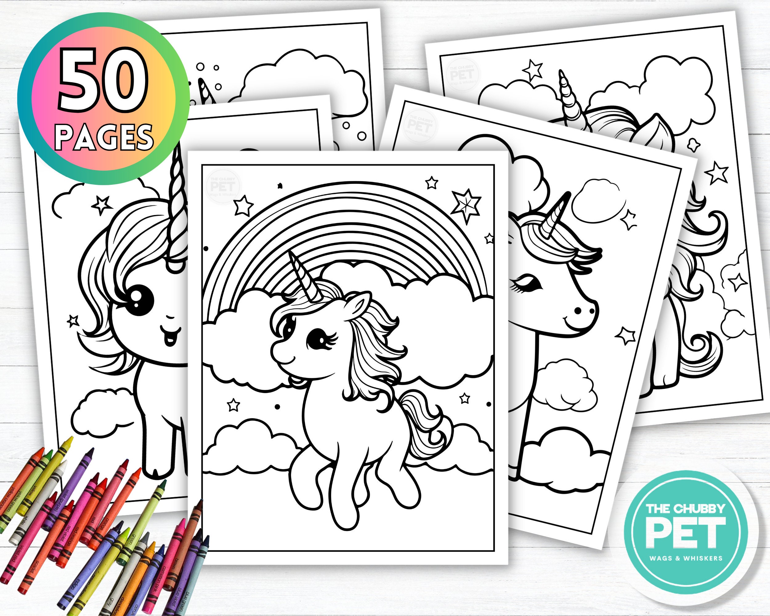 Printable Unicorn Coloring Pages, Kids Activity, Digital Download, 50 ...
