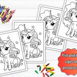 Printable Unicorn Coloring Pages, Kids Digital Coloring Book, Instant ...