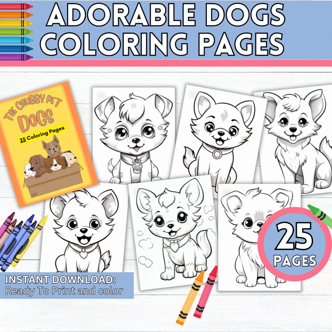 Adorable Dogs Coloring Pages, Instant Download, Printable PDF, Kids ...
