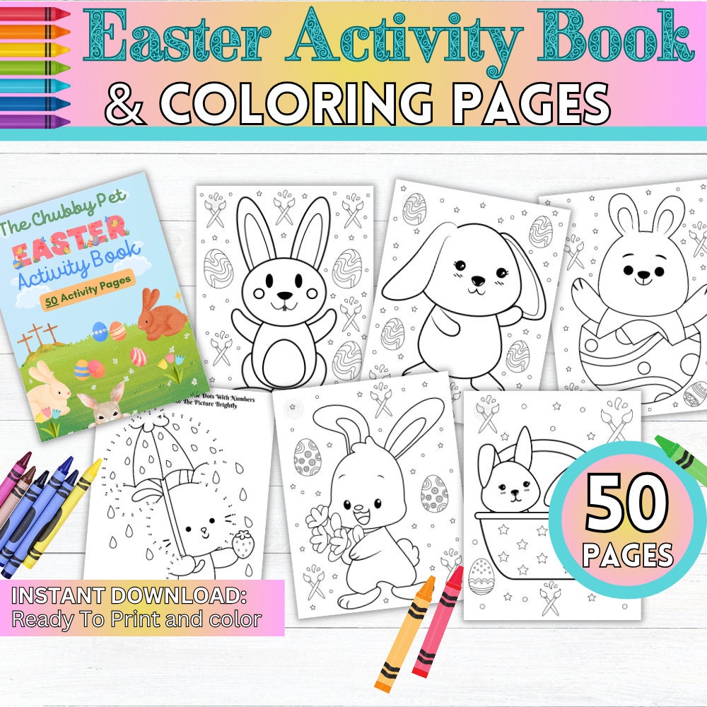 Easter Activity Book and Coloring Pages, Instant Download, 50 Printable ...