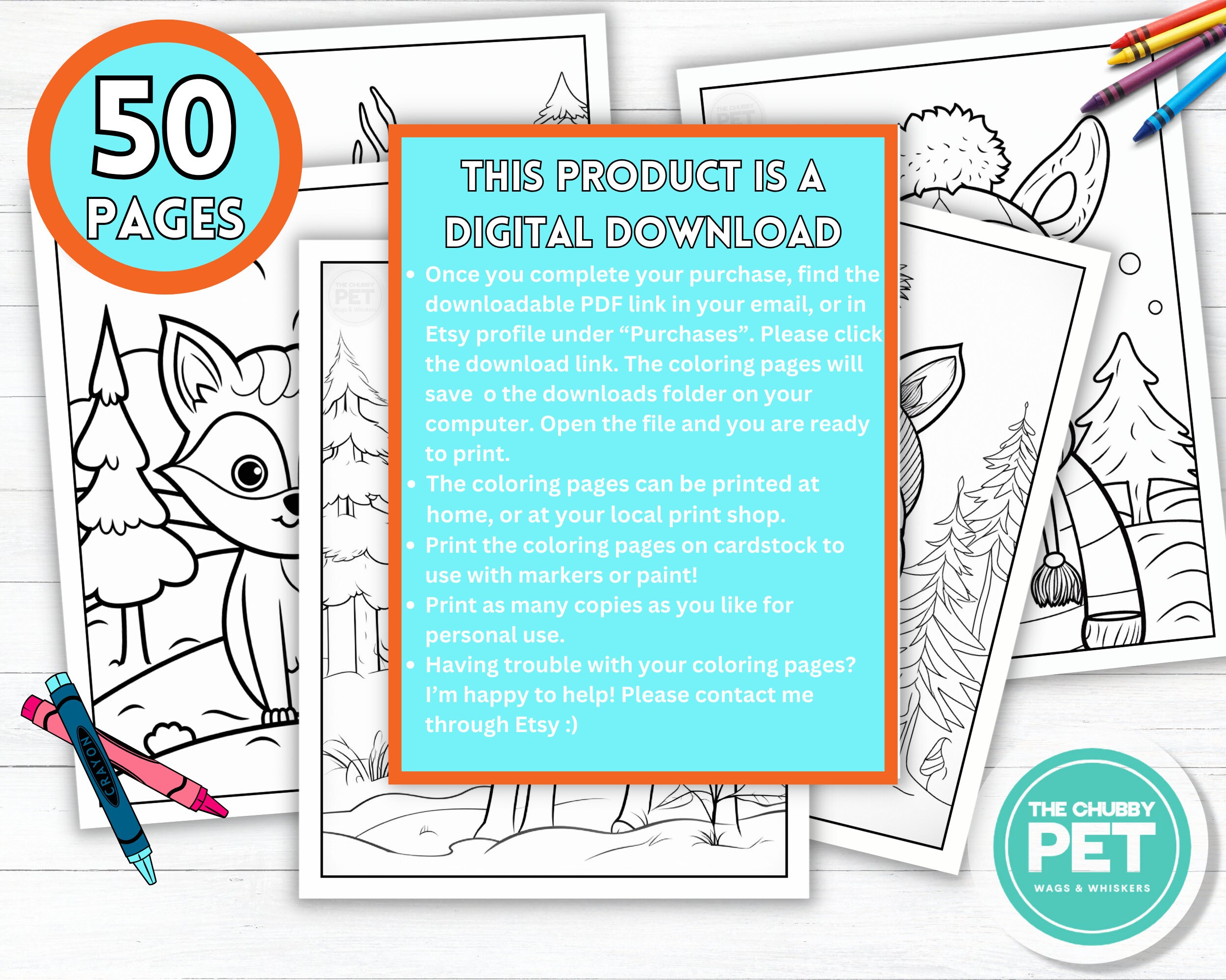 Winter Animals Coloring Pages Printable, 50 Unique Sheets, Kids ...