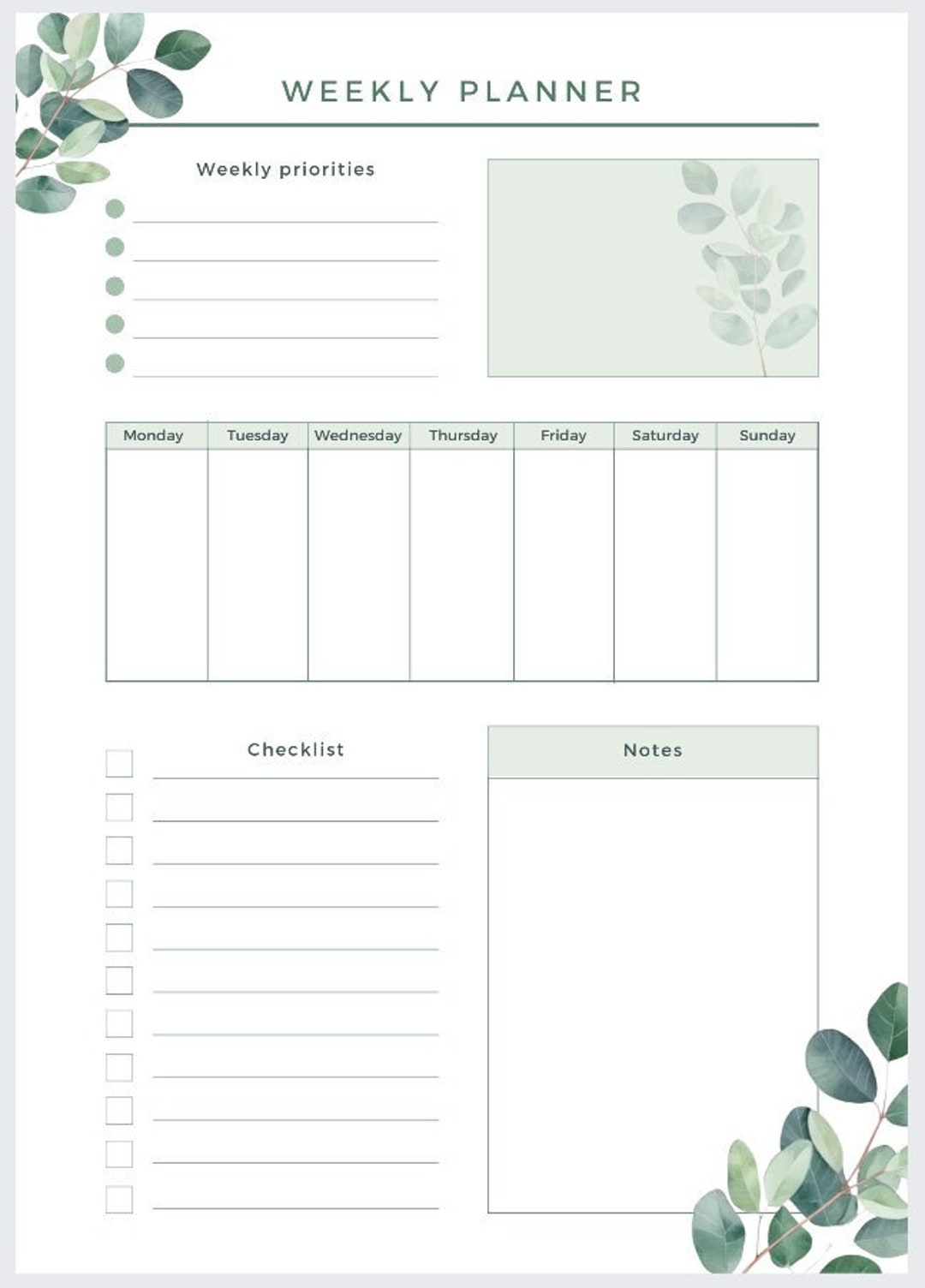 Daily & Weekly Organisation and Reflection Planner Printable PDF ...