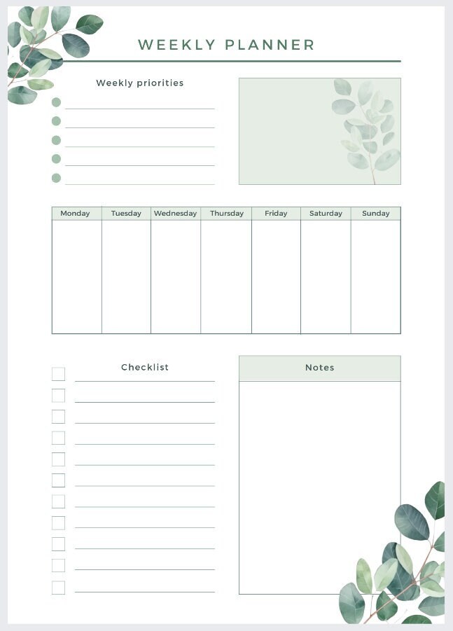Daily & Weekly Organisation and Reflection Planner Printable PDF ...