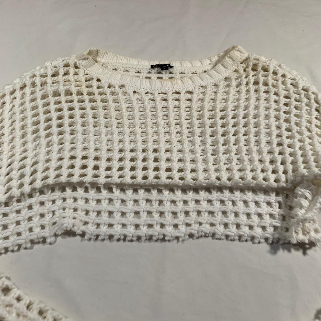 White Knit Mesh Long Sleeve Cropped Sweater Top Size S/m - Etsy
