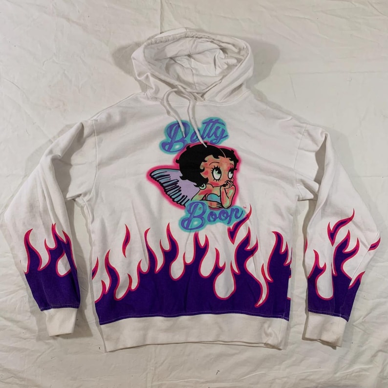 Vintage 90s / 2000s Y2k Betty Boop Flame Fire Air Brush Hoodie Size ...