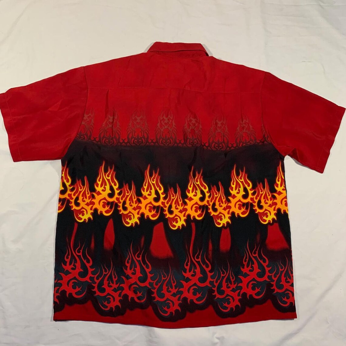 Vintage 90s / 2000s Y2k Tribal Flame Fire All Over Print Button up ...