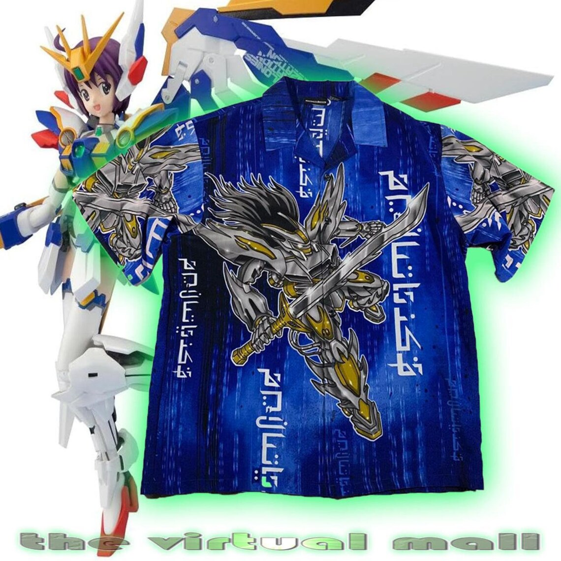 Vintage 90s / 2000s Y2k Gundam Mech Type All Over Print Button up Shirt ...