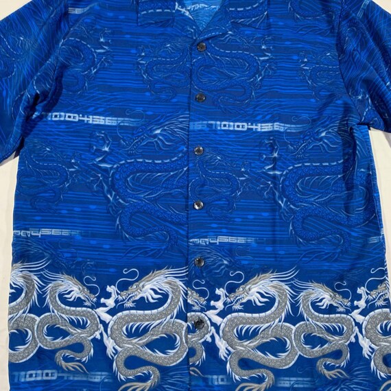 90s / 2000s y2k blue tribal dragon all over print but… - Gem