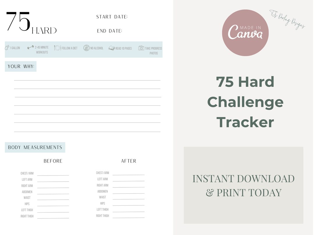 Simple 75 Hard Challenge Tracker, Minimalist 75 Hard Tracker, Easy 75 ...