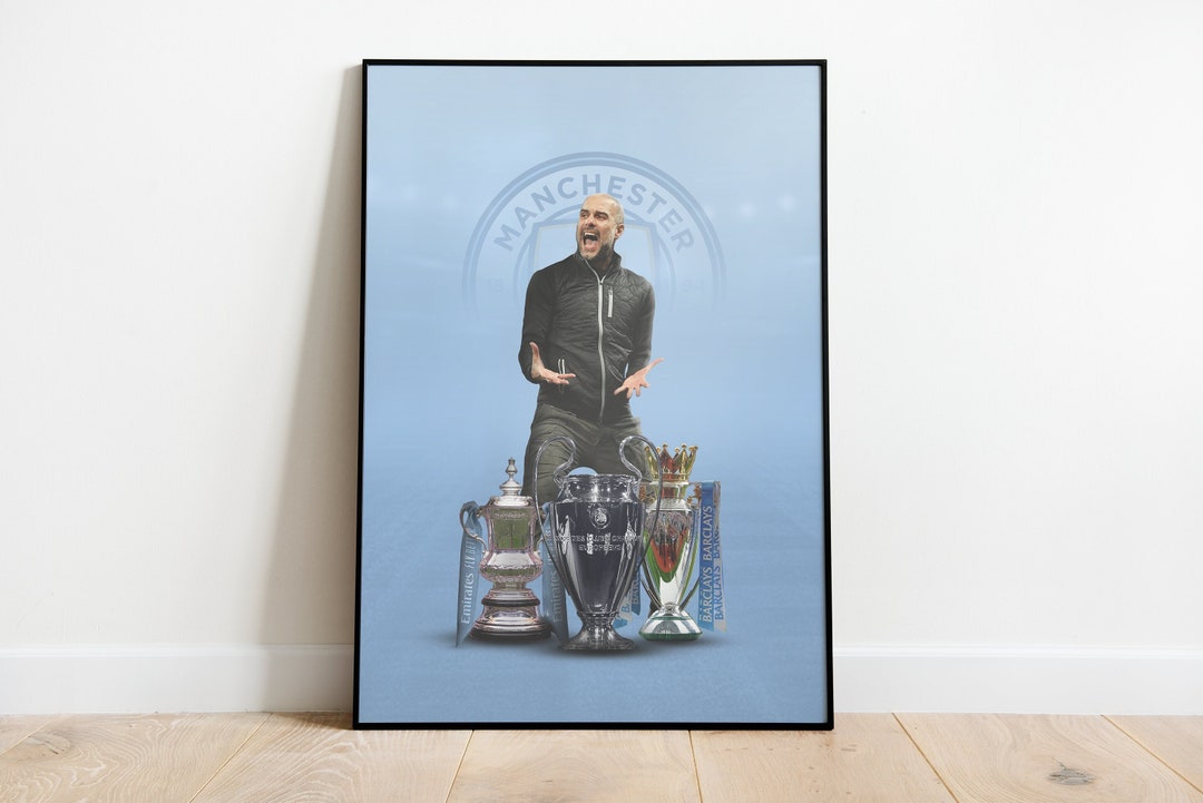 Pep Guardiola Treble Poster Spanish Coach Digital Print Birthday's Gift ...