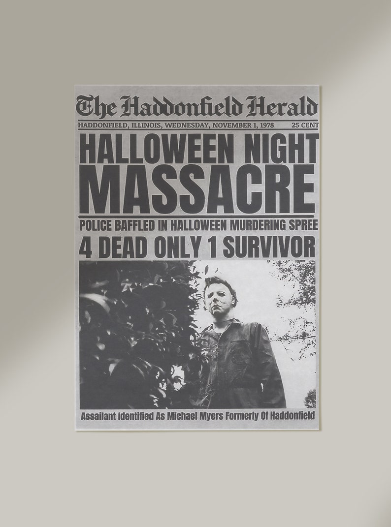 Michael Myers 1978 Halloween Night Massacre Newspaper Poster ...