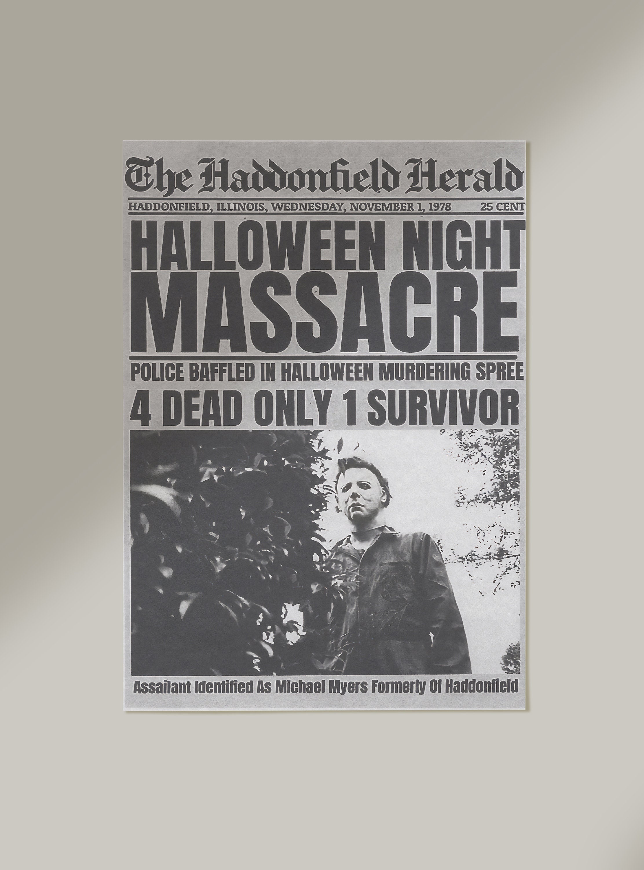 Michael Myers 1978 Halloween Night Massacre Newspaper Poster ...