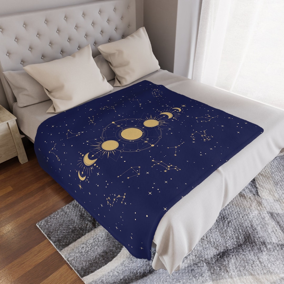 Celestial Constellation Moon Phase Zodiac Blanket, Whimsical Astronomy ...