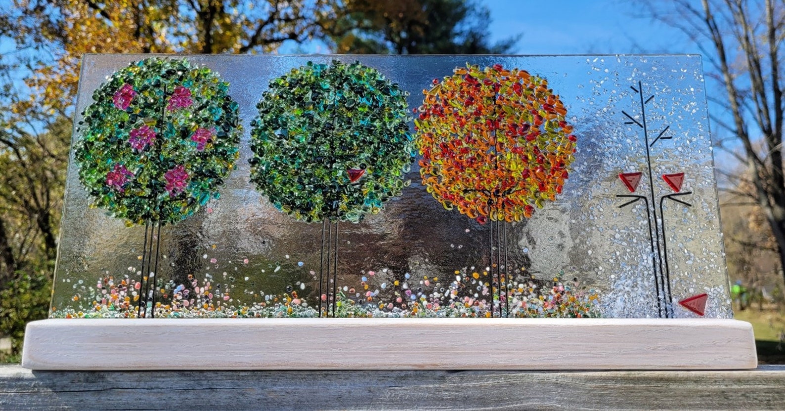 Four Seasons Fused Glass Panel in an Oak Stand - Etsy