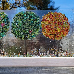 Four Seasons Fused Glass Panel in an Oak Stand - Etsy