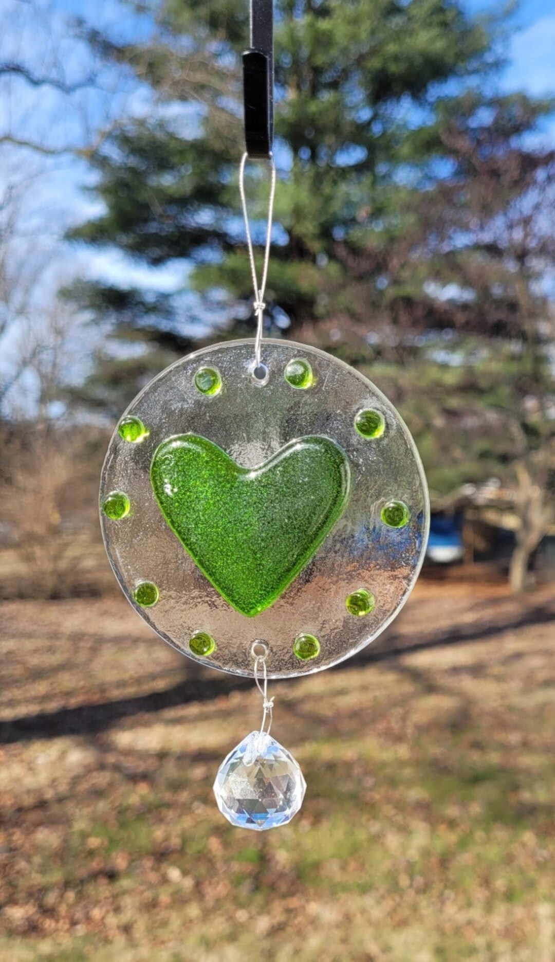 Green Watercolor Heart With Rainbow-casting Crystal - Etsy