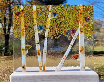 Fused Glass Birch Tree Forest on a Black Walnut Stand - Etsy