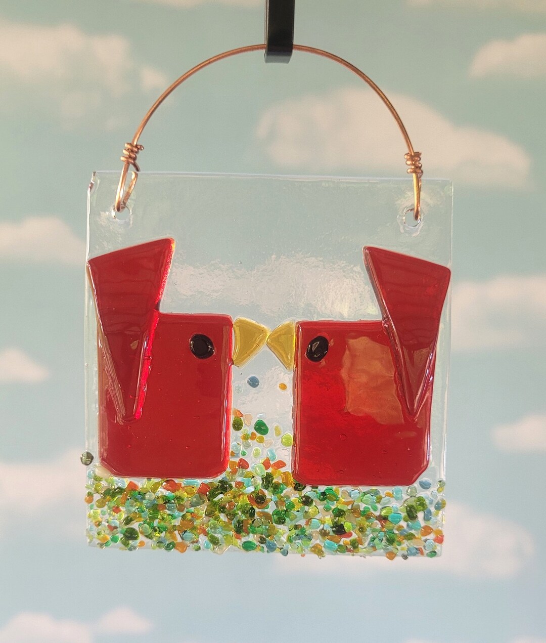 Red Pair of Kissing Birds Suncatcher - Etsy