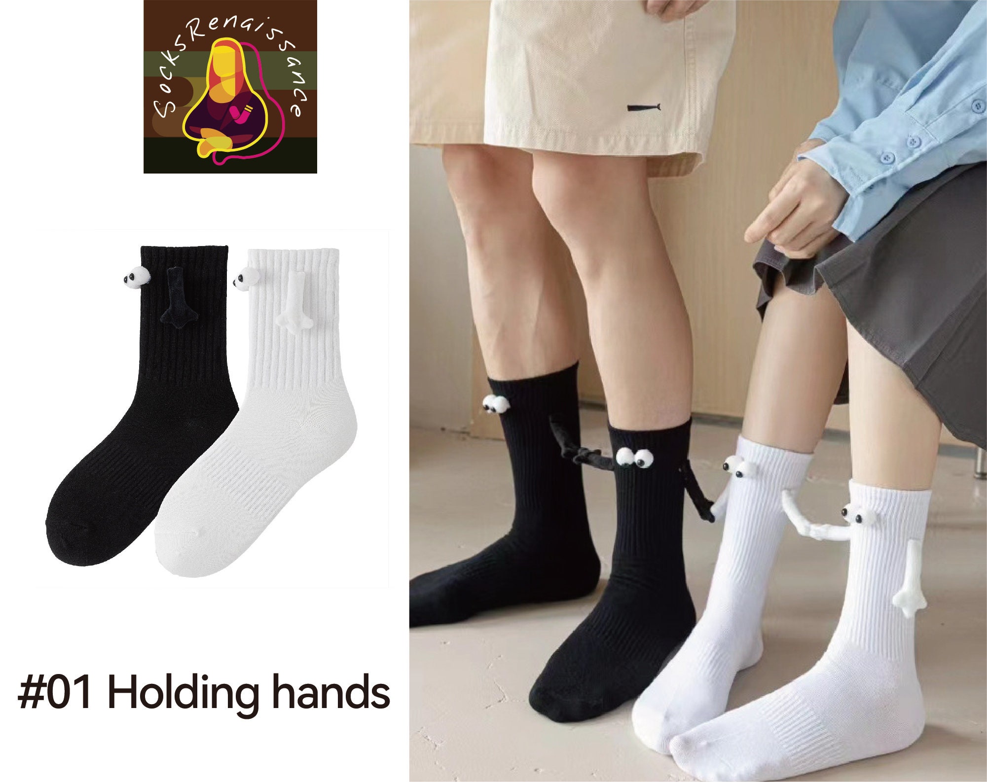 3D Eyes Magnetic Hand Holding Socks, Hand in Hand Magnetic Couple Socks ...