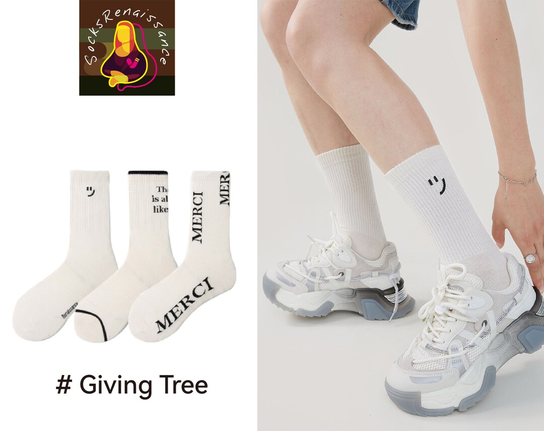 3 Pairs Handmade Merci Socks, Custom Socks Womens, White Socks ...