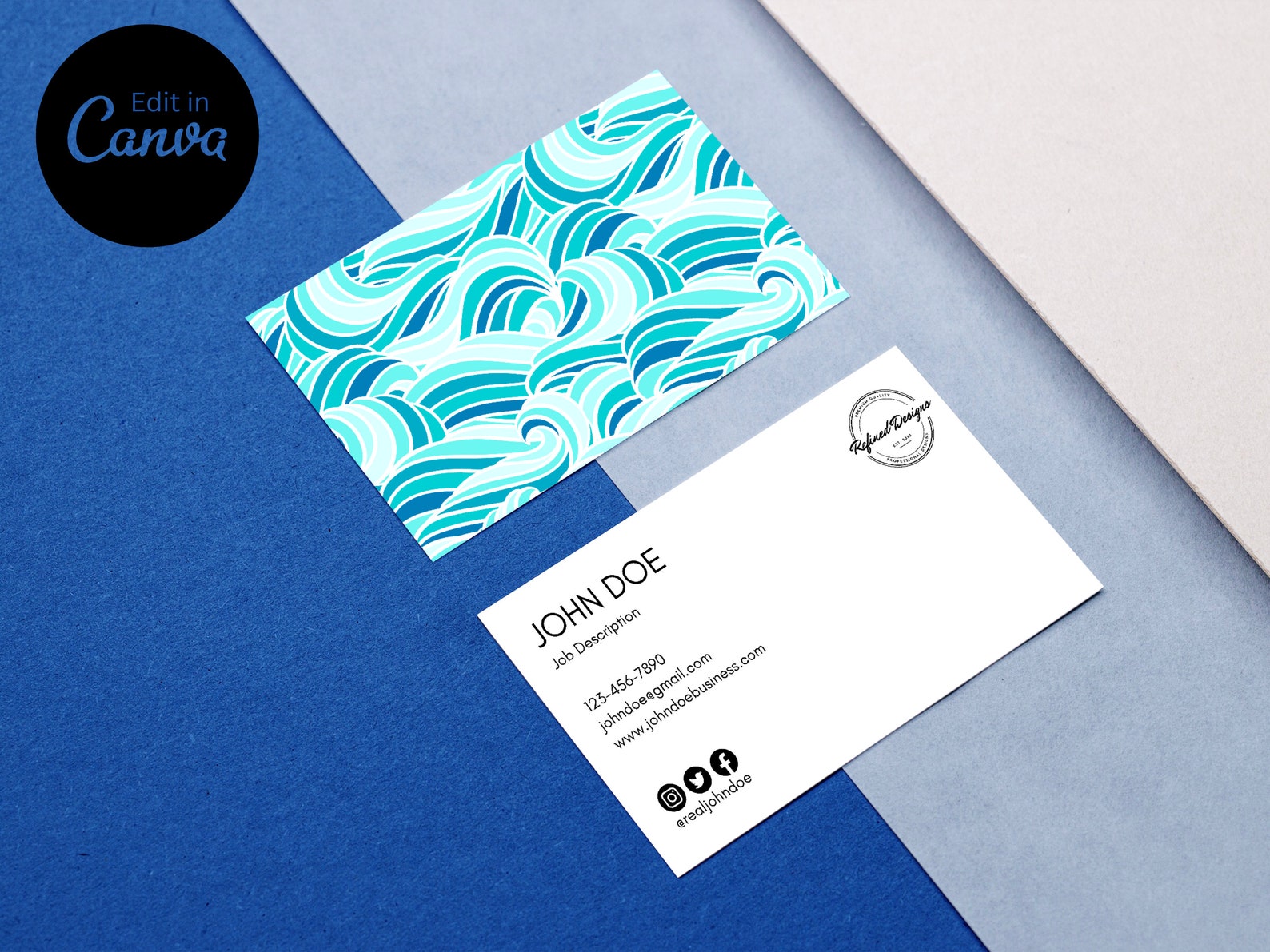 Modern Wave Business Card Template Instant Download Modern Design ...