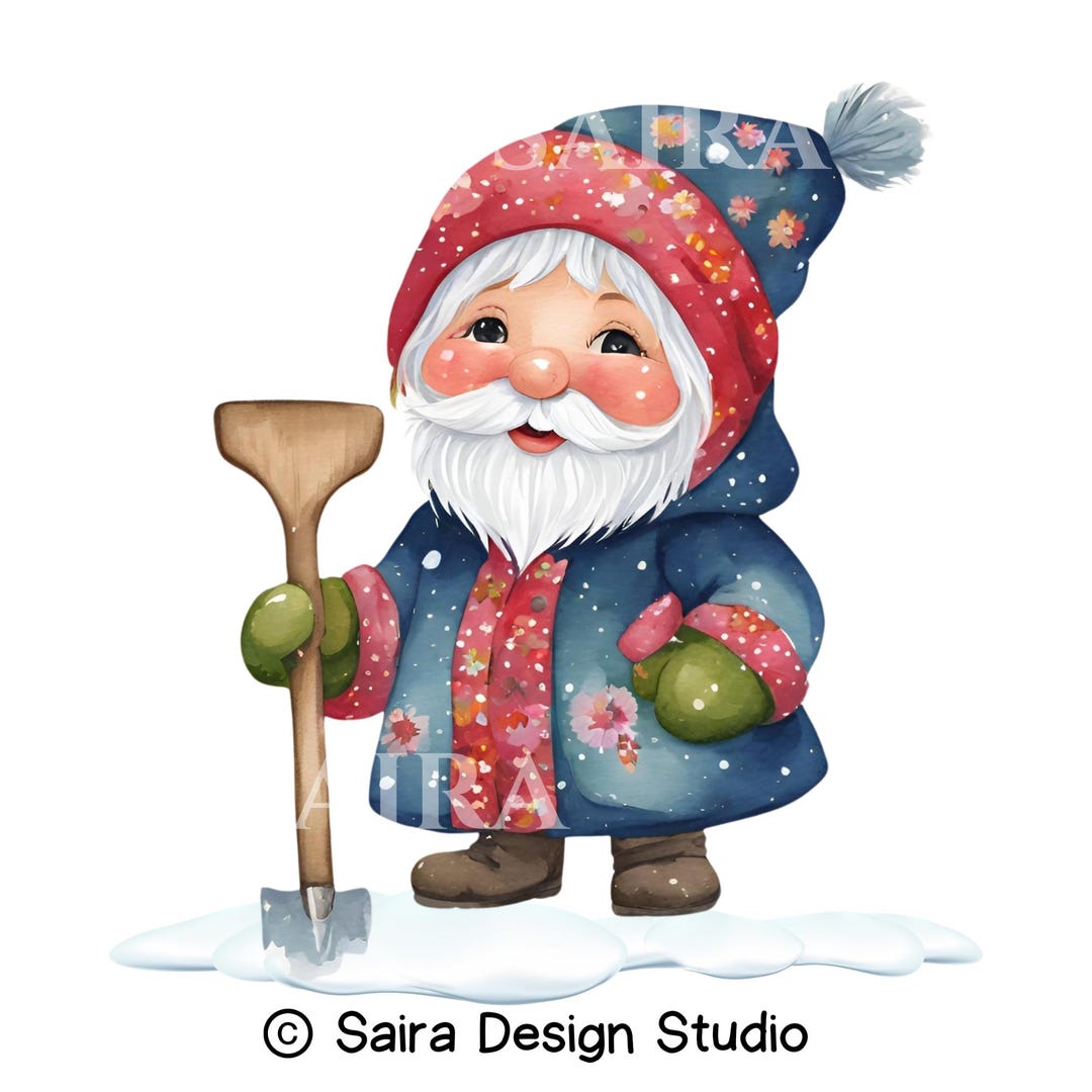 Cute Watercolor Winter Gnome Transparent PNG, Winter Gnome Shoveling ...