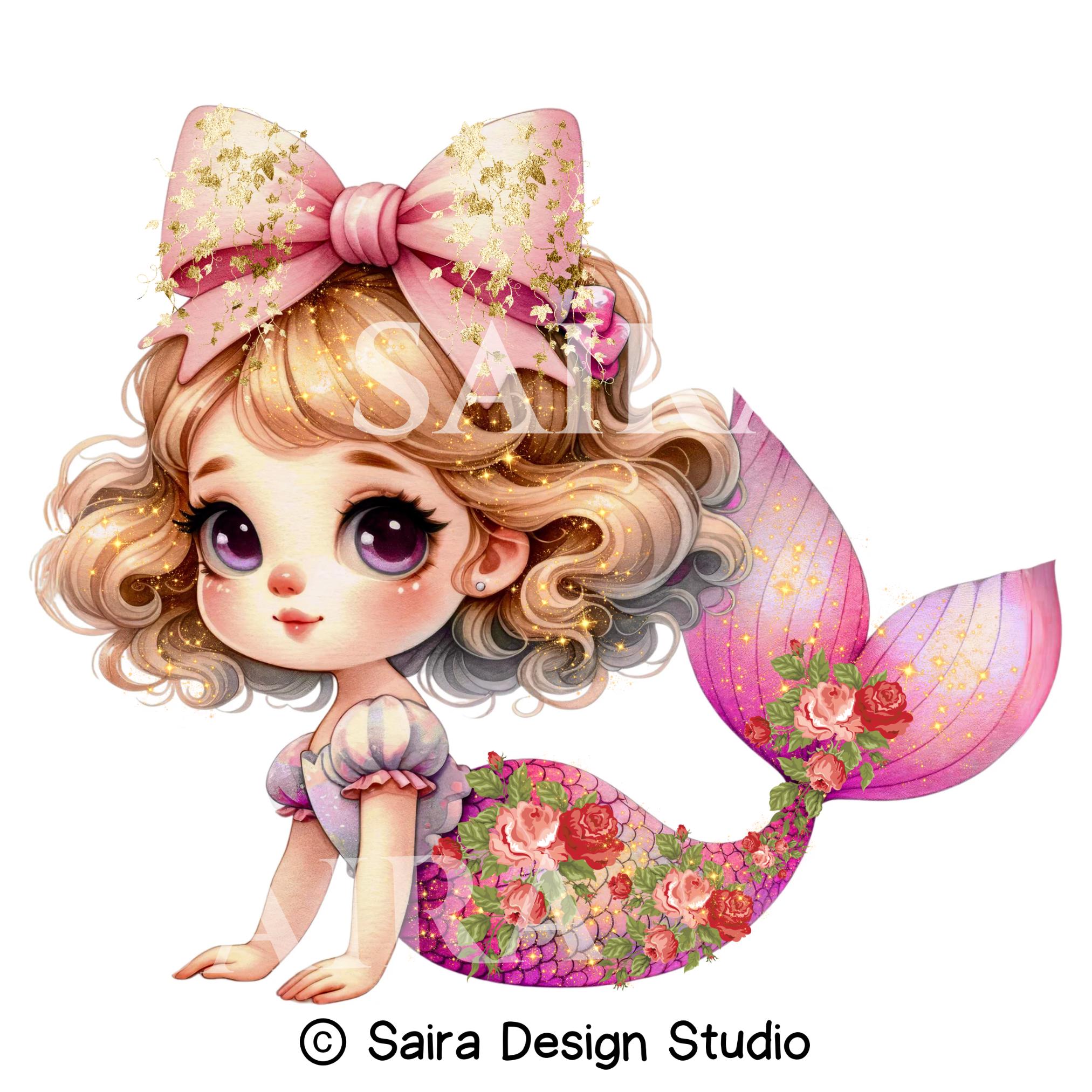 Beautiful Pink Watercolor Mermaid PNG, Transparent PNG, Card Making ...