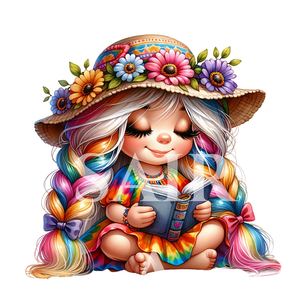 Hippie Gnome Girl Reading Book, Transparent PNG, Card Making ...