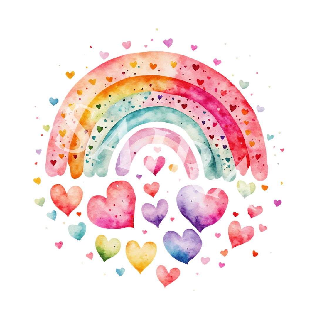 Watercolor Rainbow With Hearts, Transparent PNG, Card Making ...
