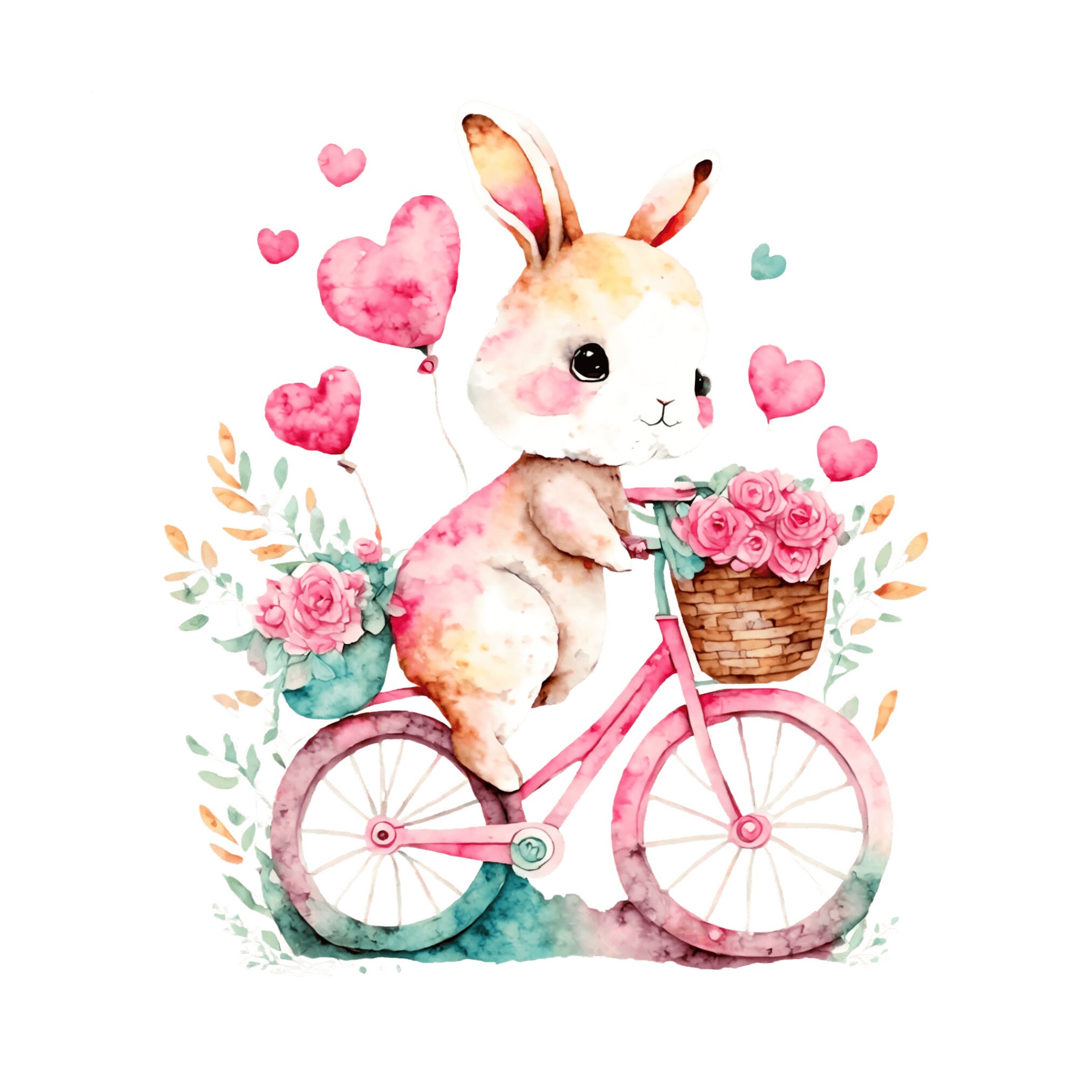 Watercolor Bunny on Bike, Transparent PNG, Card Making, Scrapbooking ...