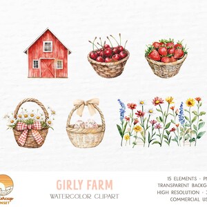 15 Girl Farm Animals Watercolor Clipart PNG Digital Download ...