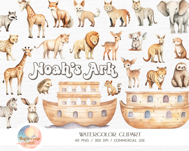 40 Noah's Ark Watercolor Clipart PNG Descarga digital / - Etsy México